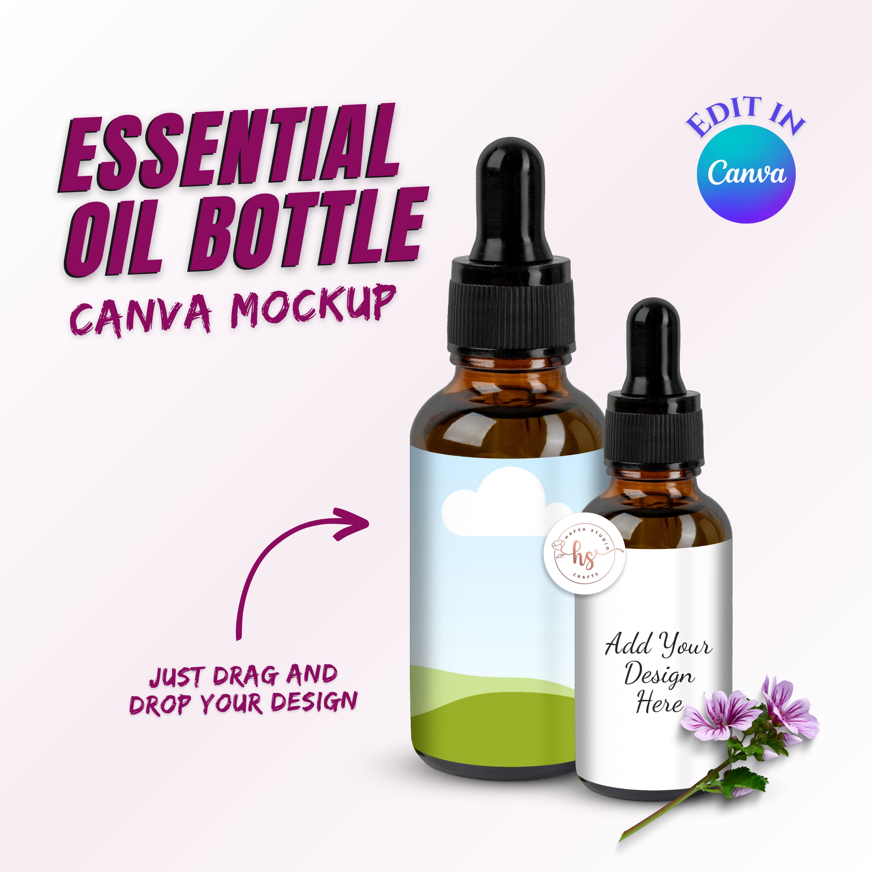 Customized Cosmetic Dropper Bottle Canva Mockup for Essential Oil Bottle and Perfume Mock-up ...