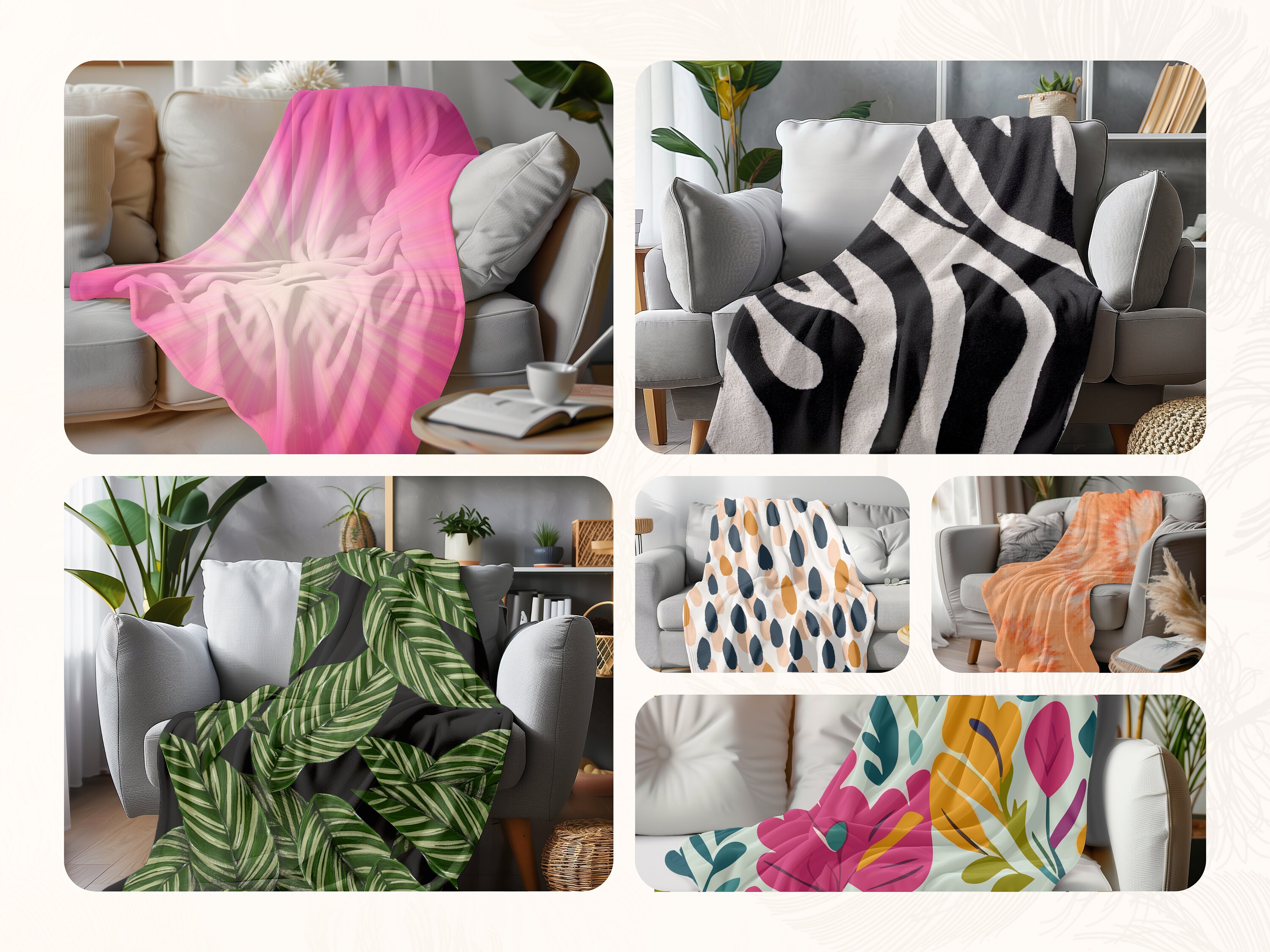 Velveteen Blanket on Sofa Mockup Canva & Photoshop Bundle (digital ...