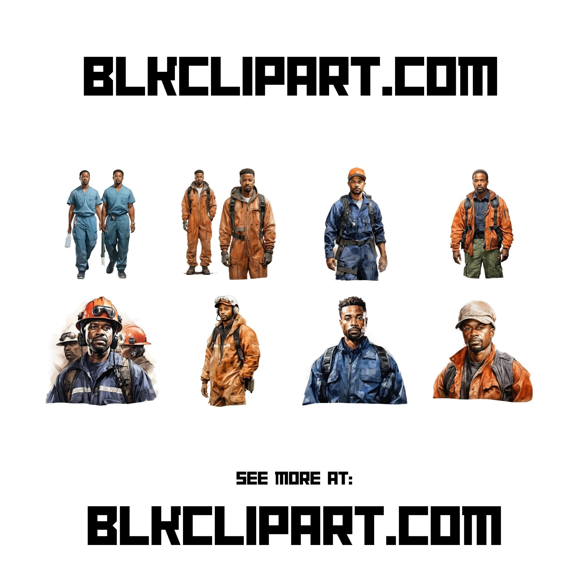 Black Men Workers Clipart: African American Labor PNG, Commercial Use ...