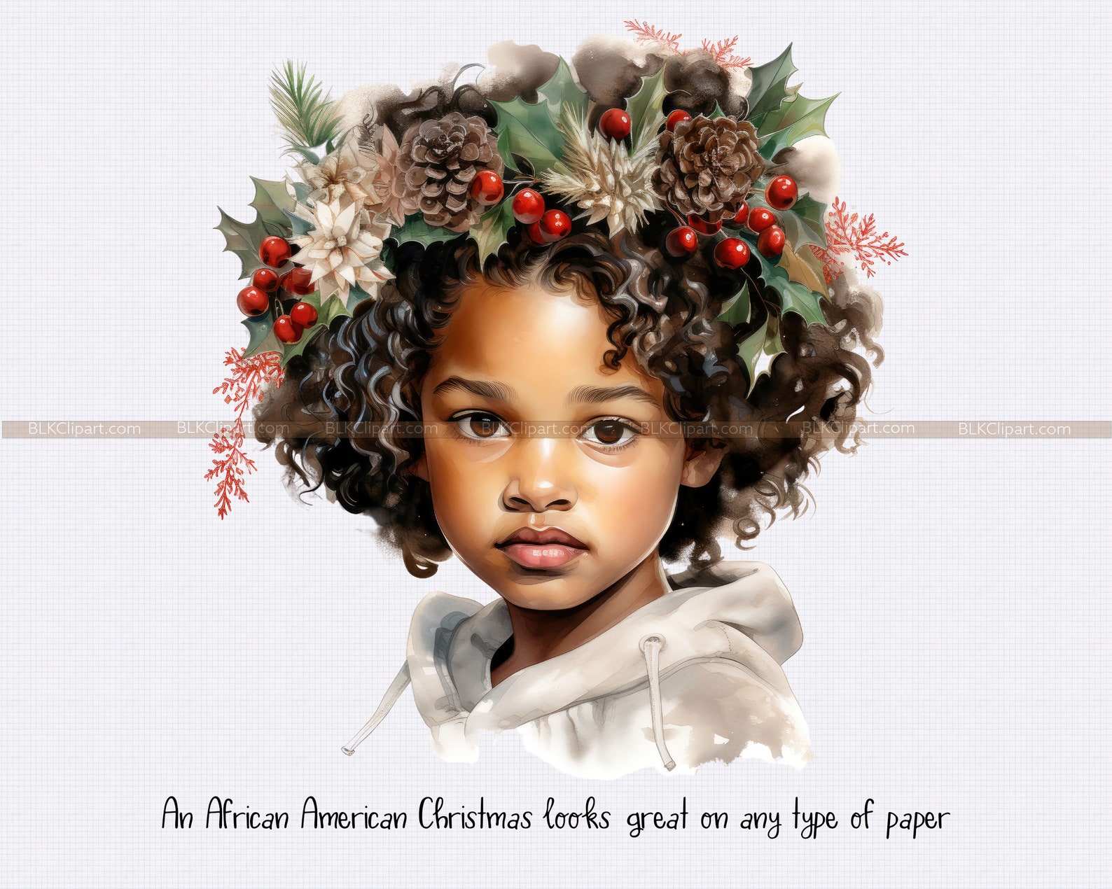 Joyful African American Christmas Clipart Black Santa, Trees, and ...