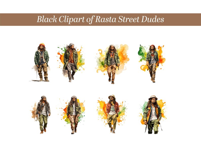 Black Clipart, African American Watercolor Clipart of Rasta Dudes ...