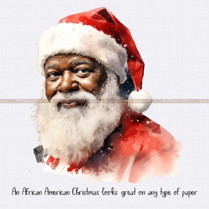African American Christmas Clipart: Watercolor Black Santa, Trees ...