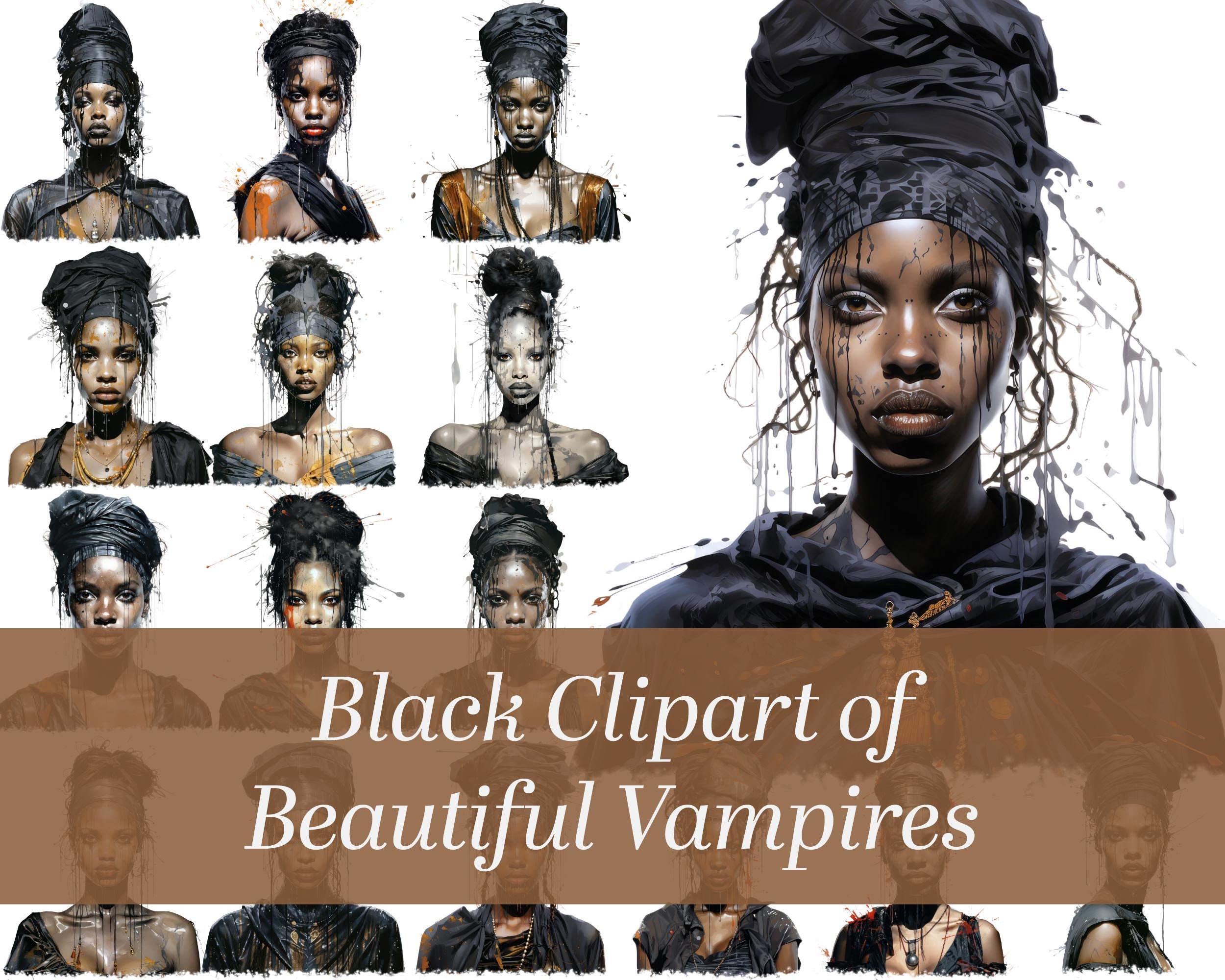 Watercolor Clipart of Truly Beautiful Black Vampire Women. - Etsy
