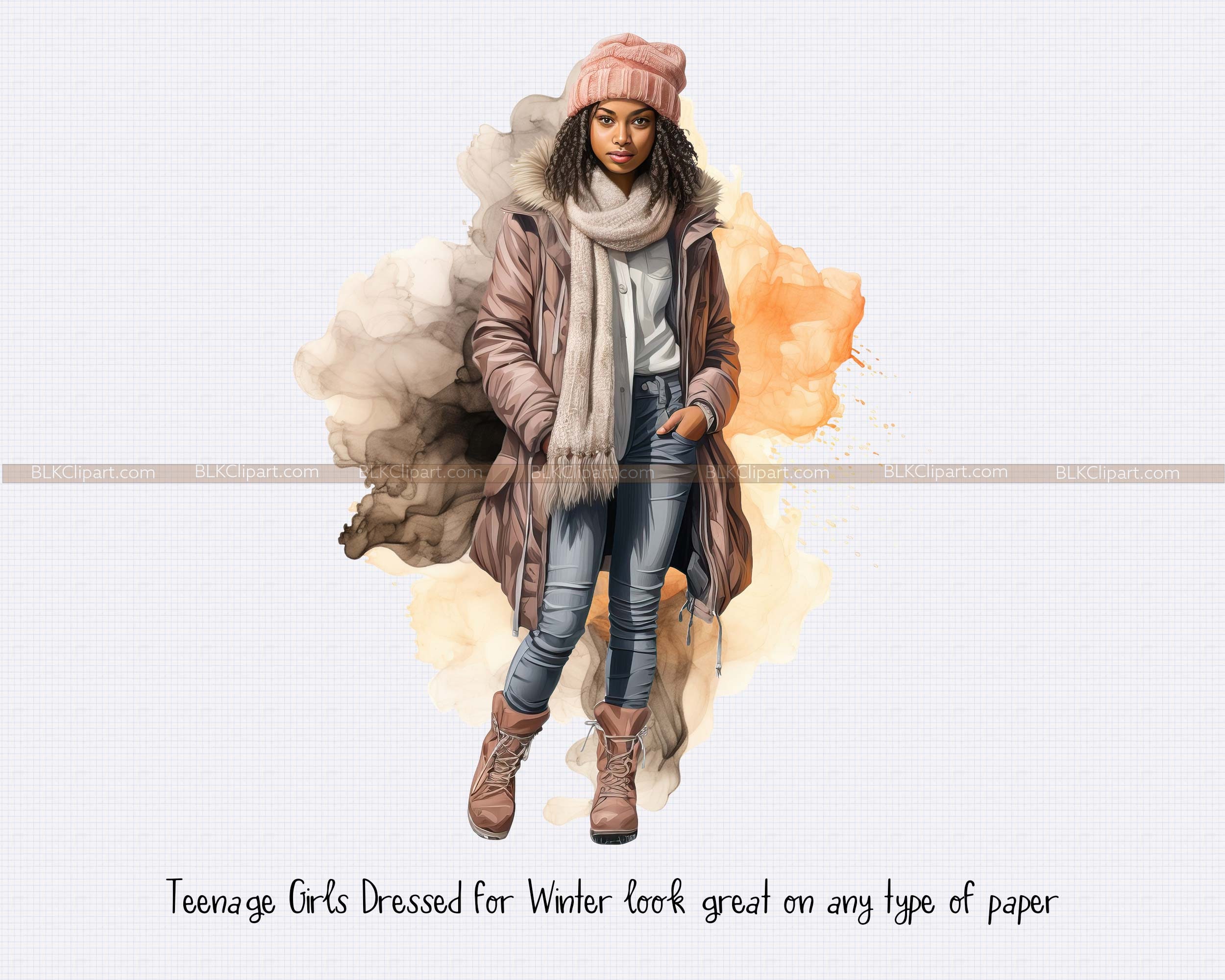 Clipart. African American Teenage Girls Wearing Their Favorite Winter ...