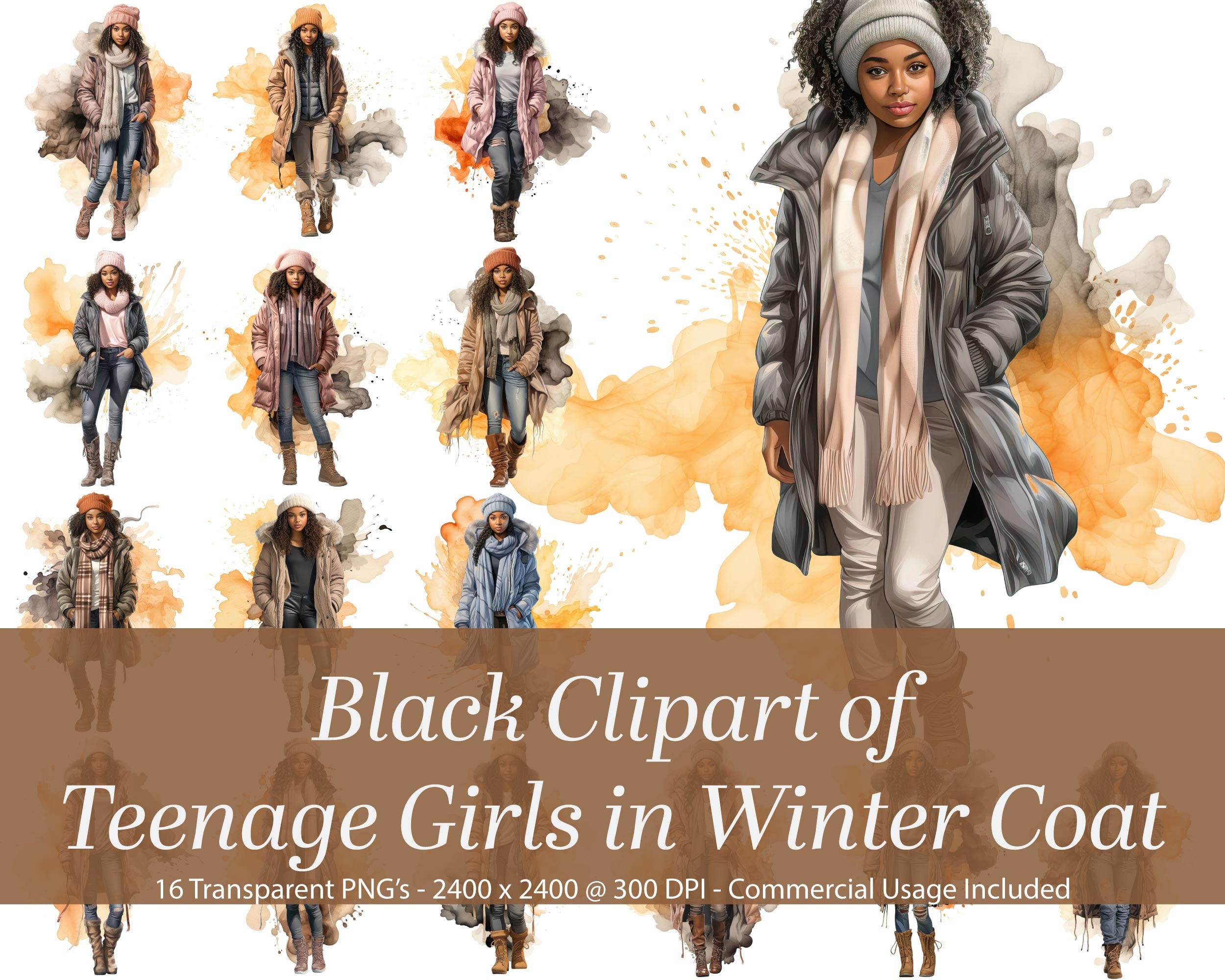Clipart. African American Teenage Girls Wearing Their Favorite Winter ...