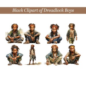 Young African American Boys With Dreadlocks. Watercolor Clipart. Black ...