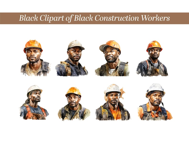 African American Construction Workers Clipart: Watercolor PNG (digital ...
