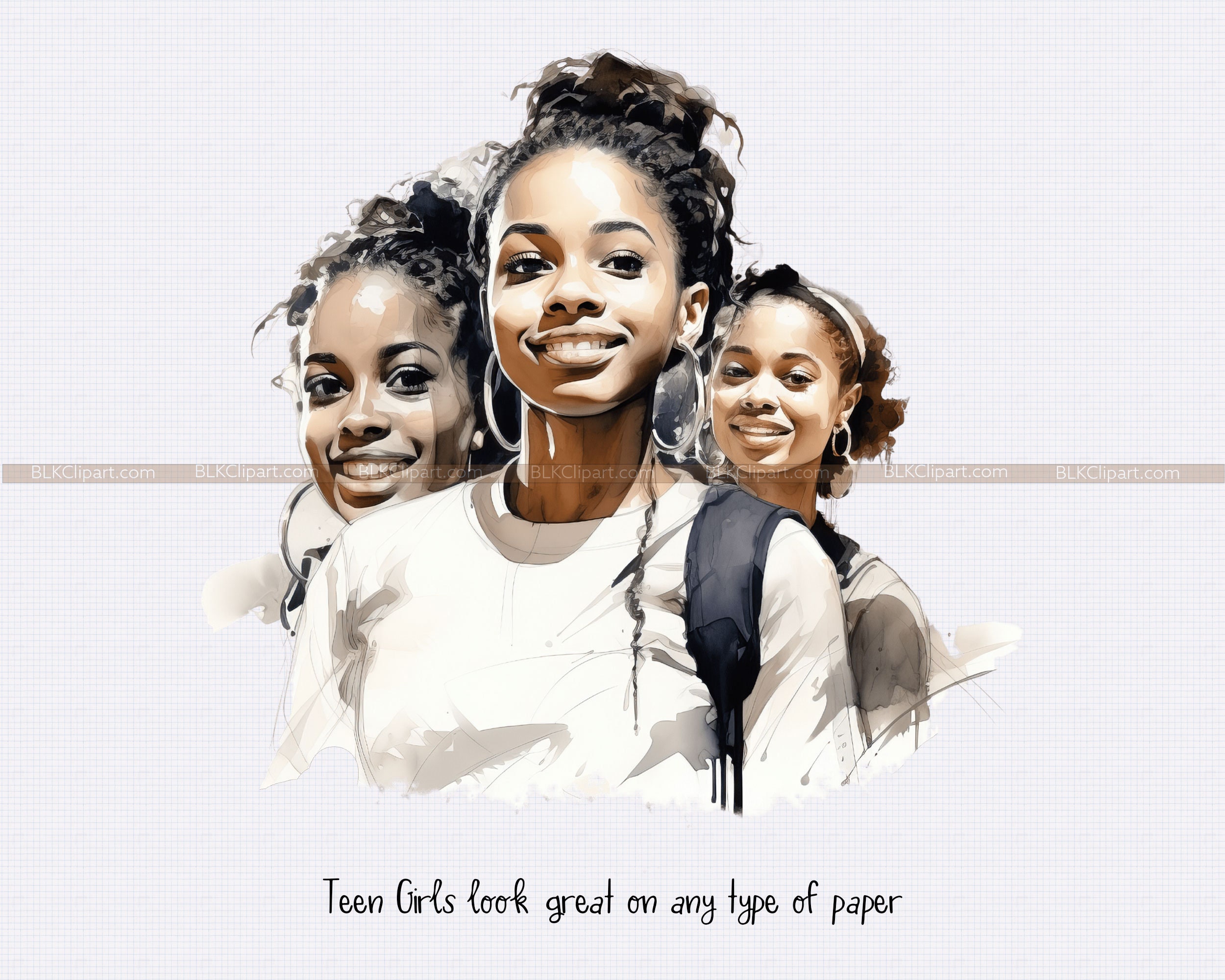 African American Teen Girls in Beautiful Clipart. Black Girl Magic ...