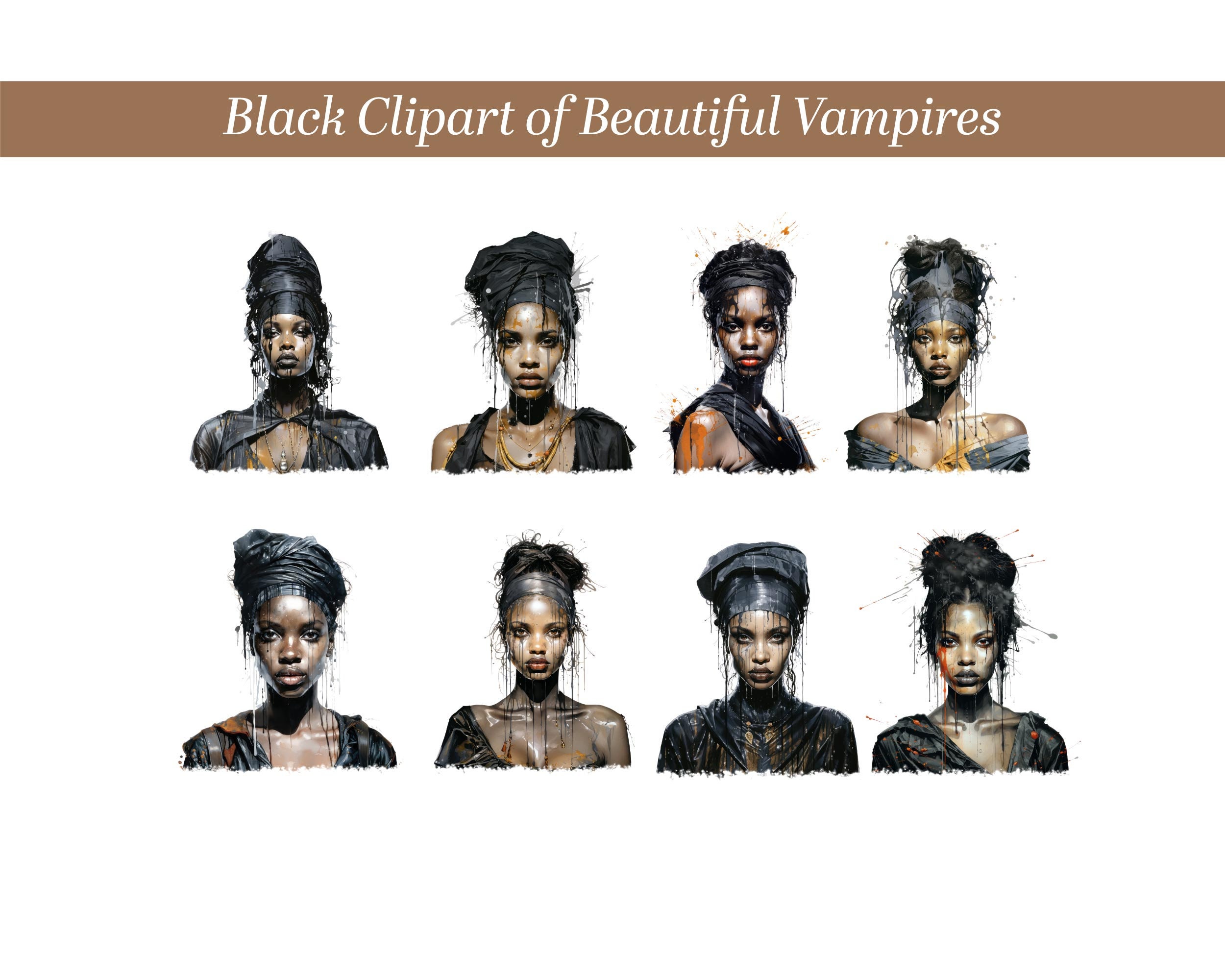 Watercolor Clipart of Truly Beautiful Black Vampire Women. - Etsy