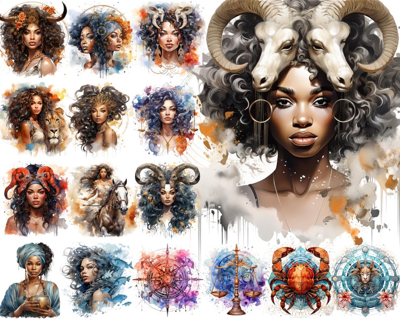 African American Zodiac Women Clipart (PNG Digital Download) - Etsy