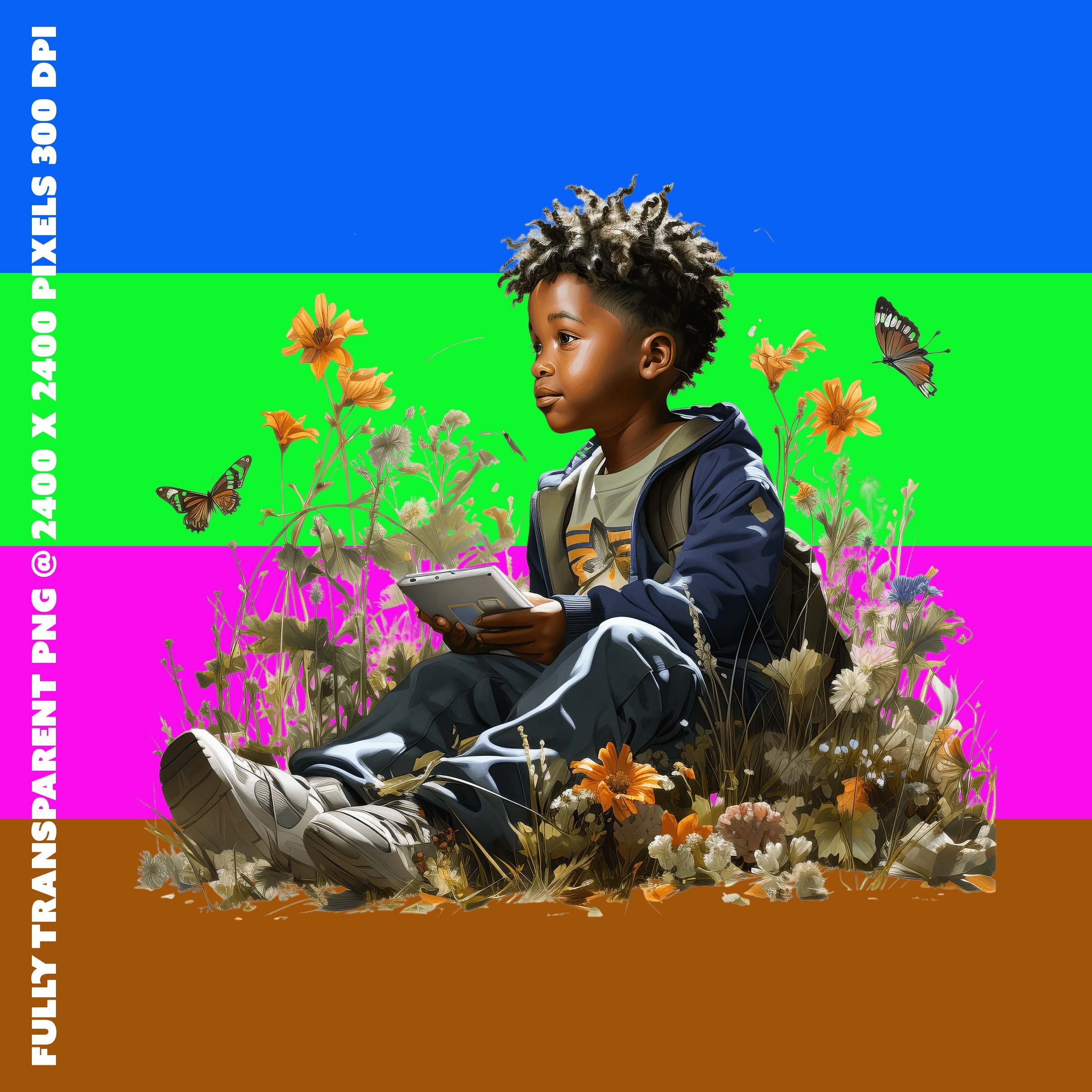 African American Boys Clipart: Outdoor Nature Play (PNG Digital ...