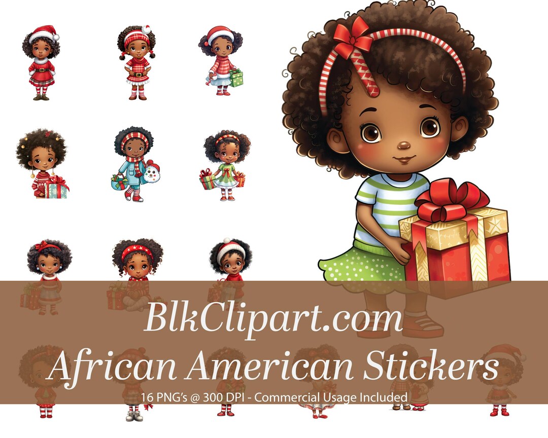 African American Christmas Girls Stickers: Printable Holiday PNG ...