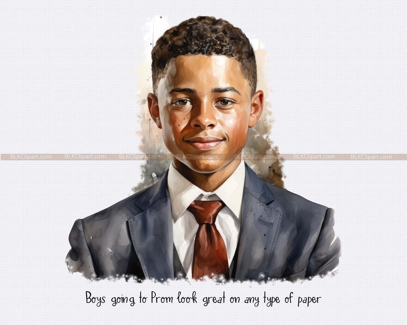 Watercolor African American Teen Boys Prom Clipart (PNG) - Etsy