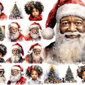 Joyful African American Christmas Clipart - Black Santa, Trees, and ...