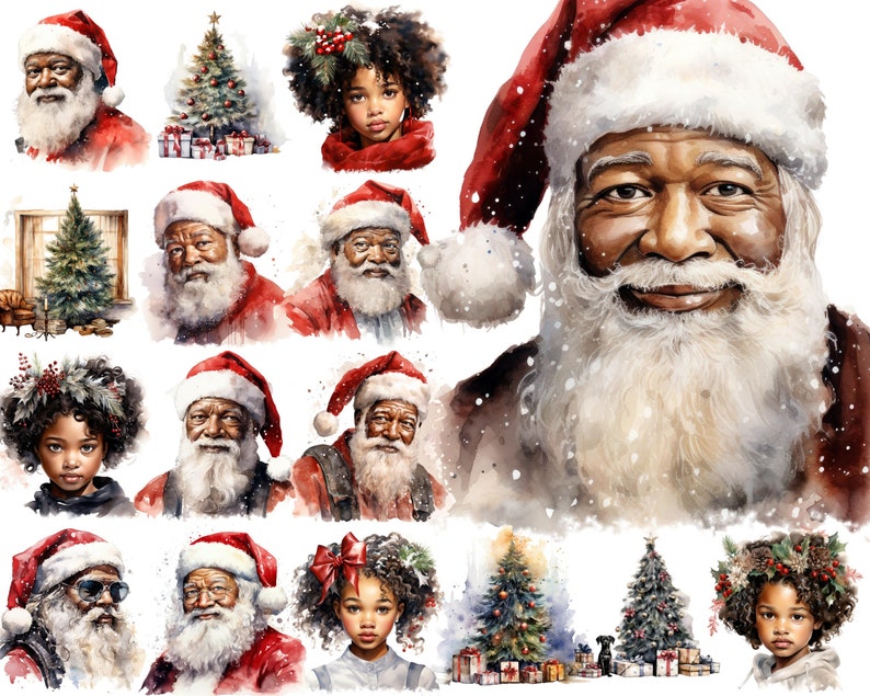 Joyful African American Christmas Clipart Black Santa - Etsy Canada