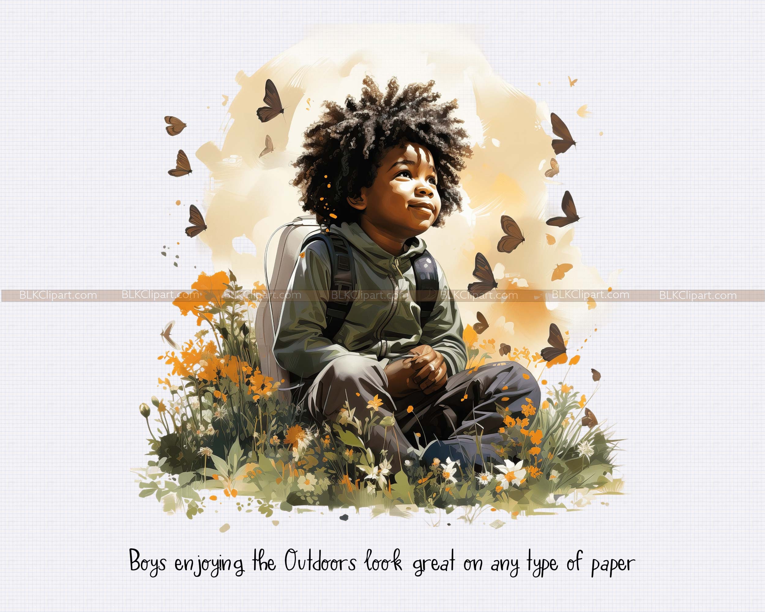 African American Boys Clipart: Outdoor Nature Play (PNG Digital ...