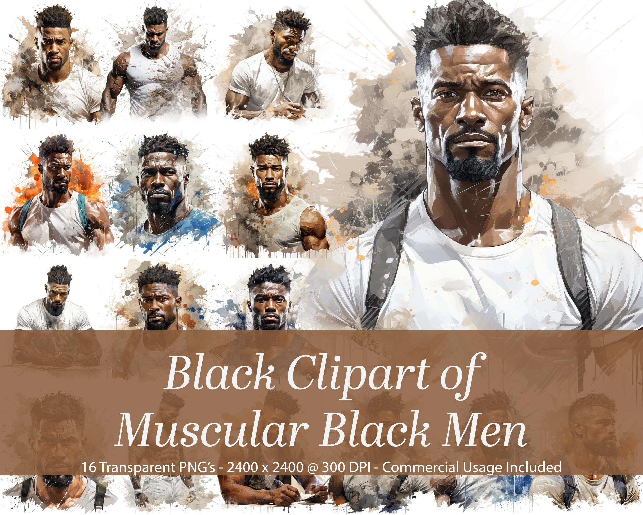 Clipart of Muscular Black Men. Black Clipart. Digital Download. African ...