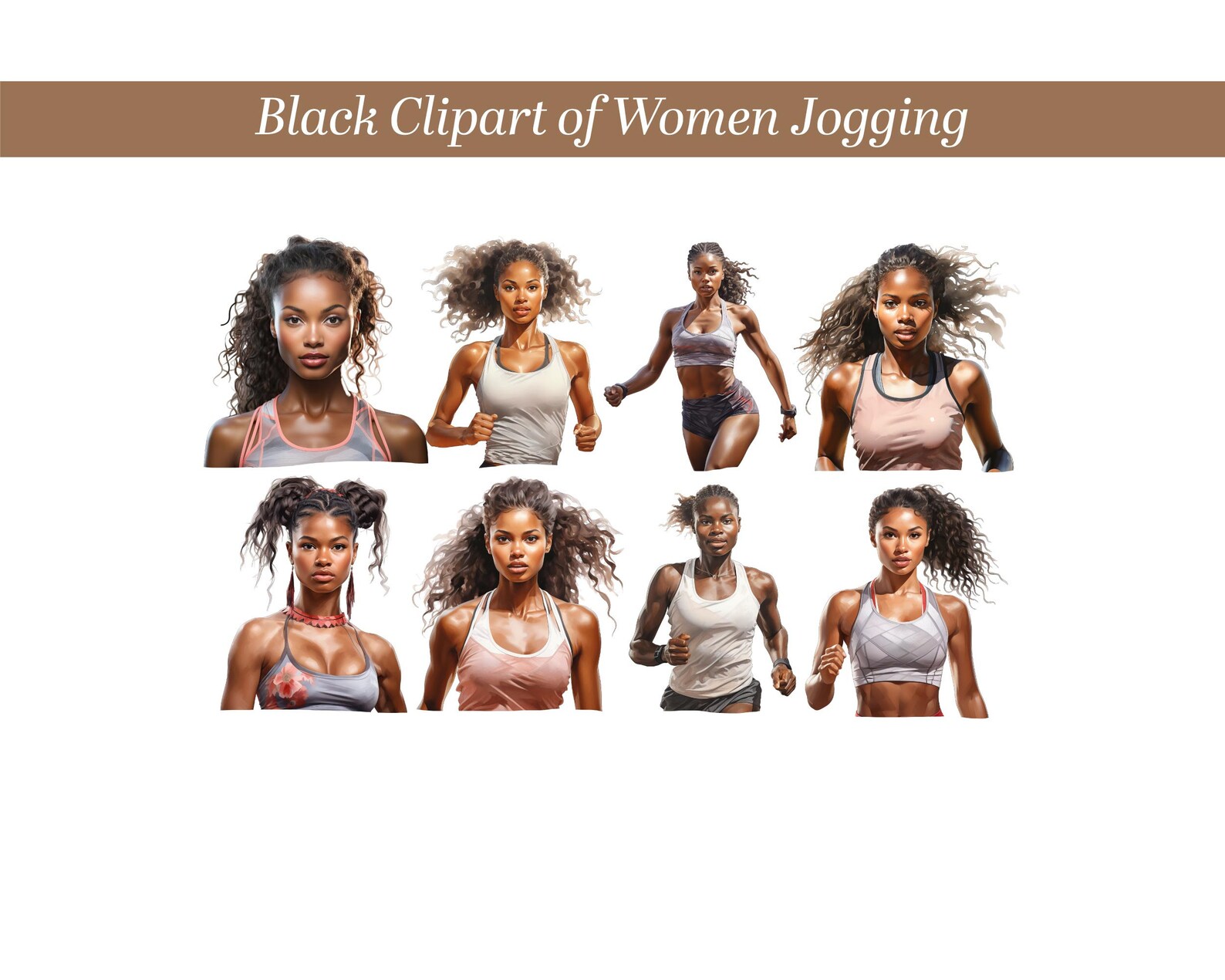 Beautiful African American Women Jogging Clipart Set. African American ...