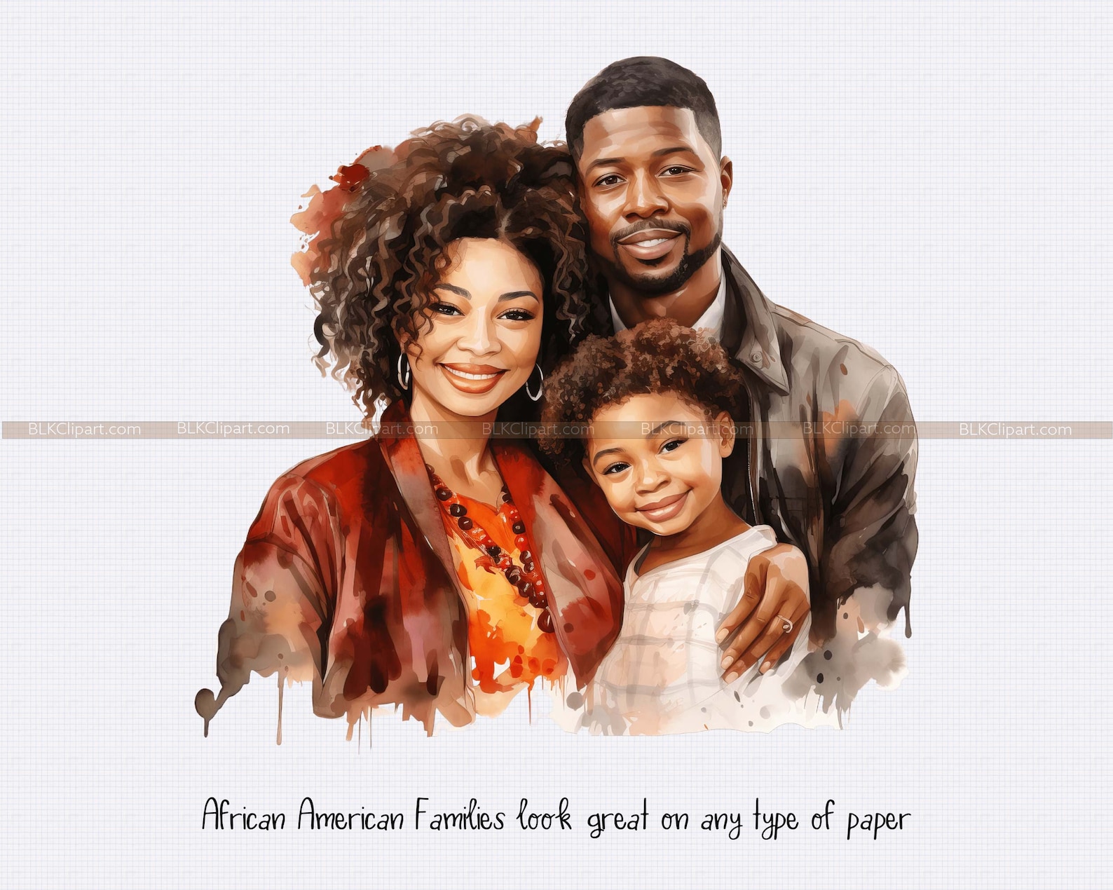 Watercolor African American Family Clipart: Transparent PNG (commercial ...