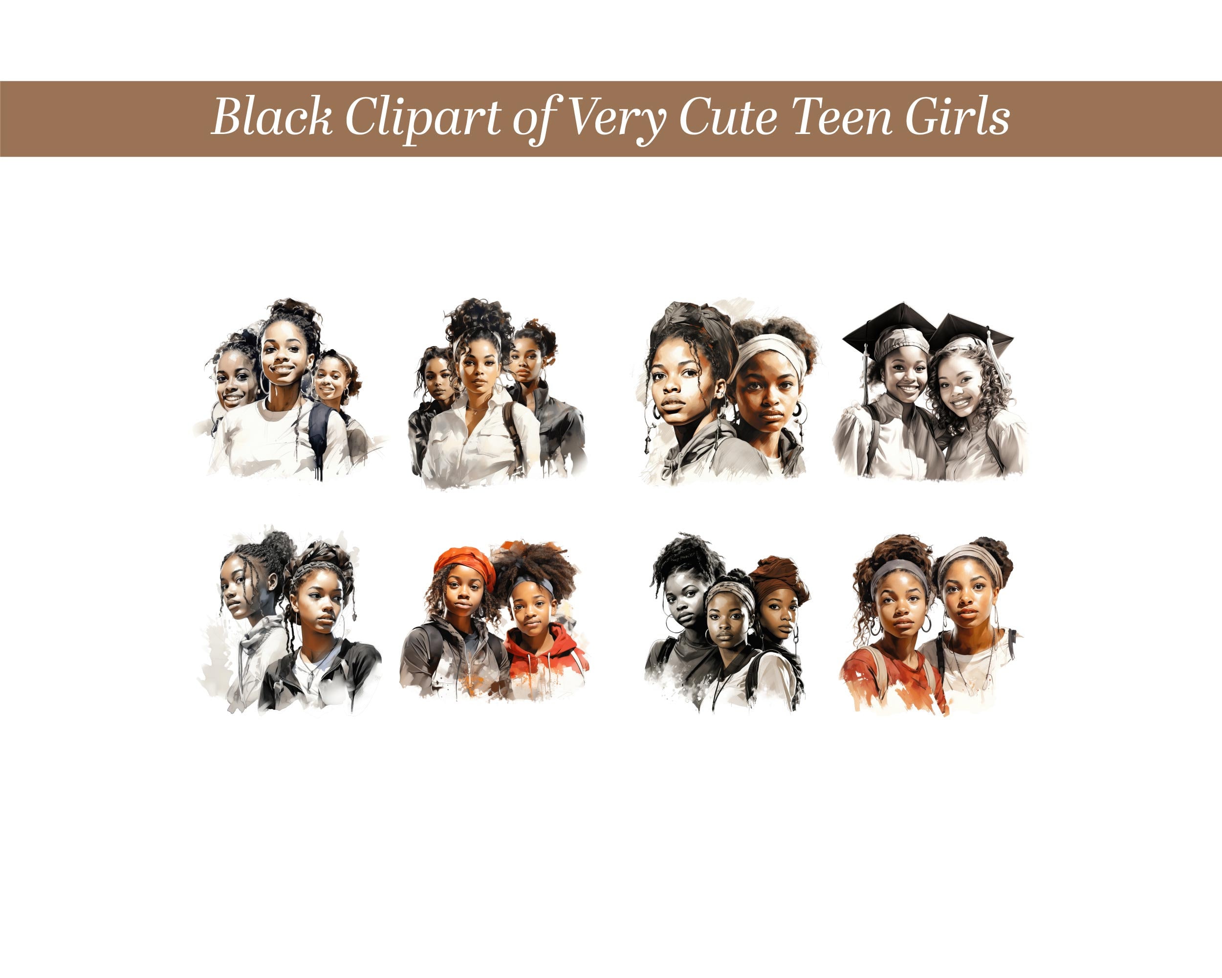 African American Teen Girls in Beautiful Clipart. Black Girl Magic ...
