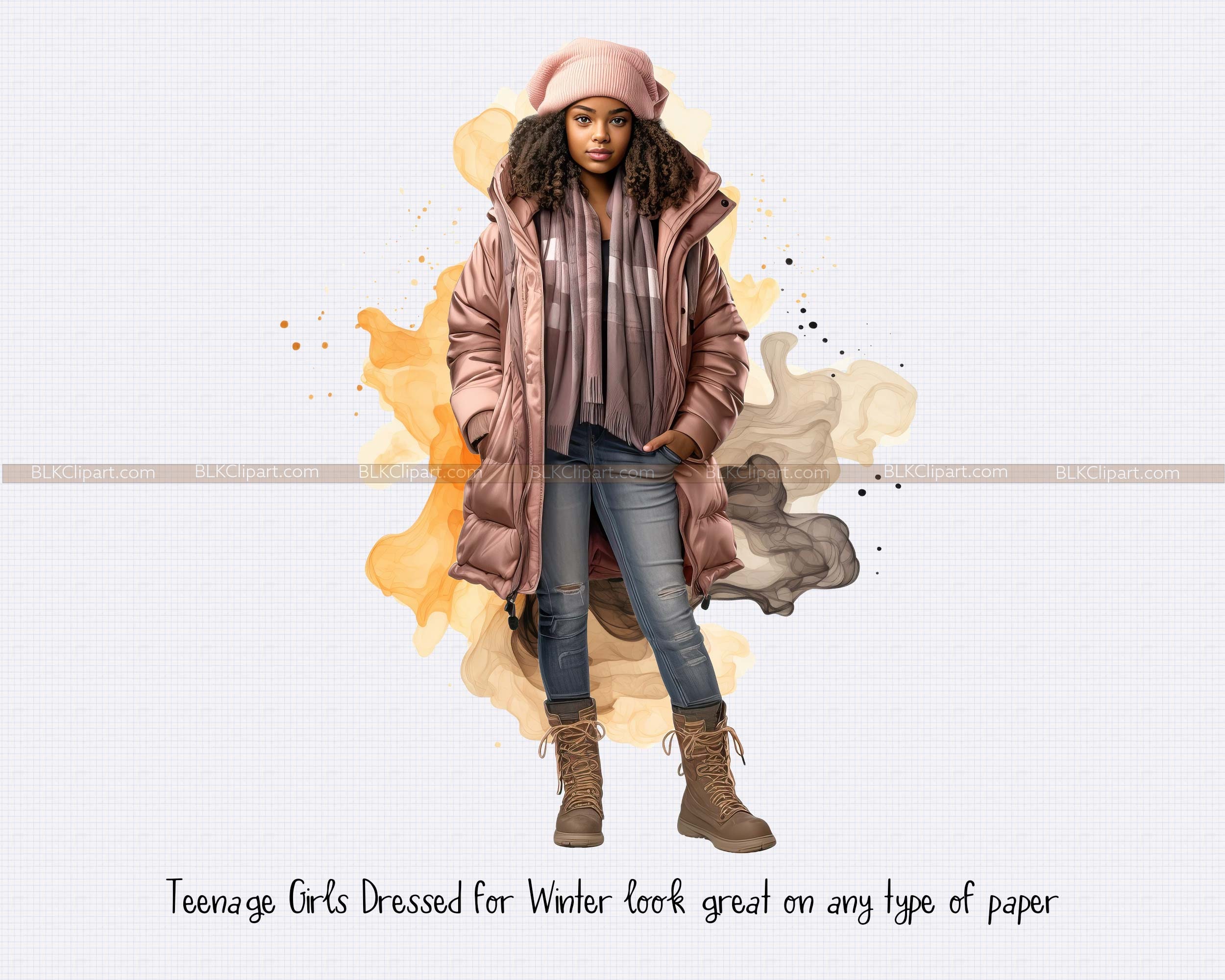 Clipart. African American Teenage Girls Wearing Their Favorite Winter ...