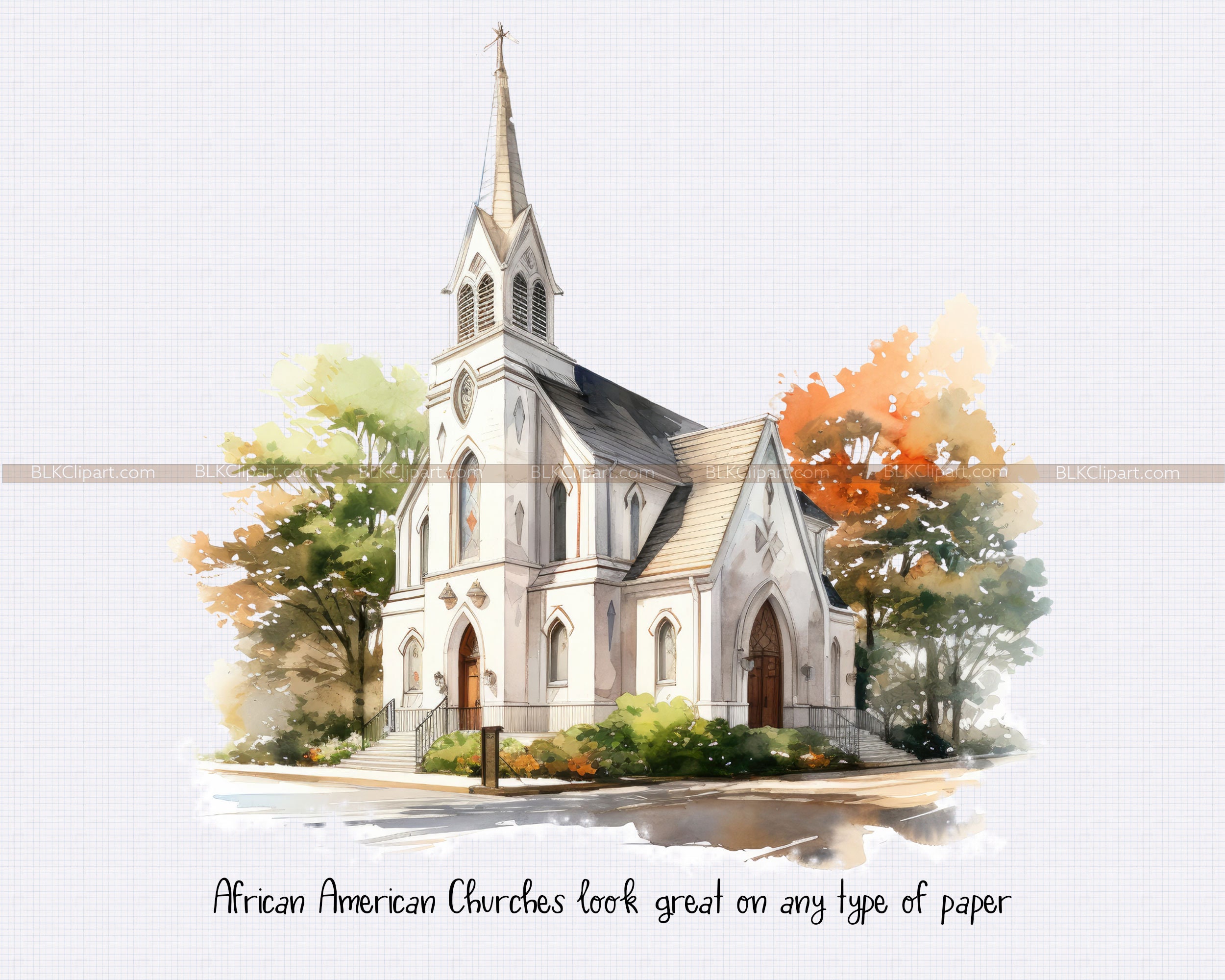 African American Clipart of Beautiful Black Churches. Devotional Black Churches Reproduced in ...