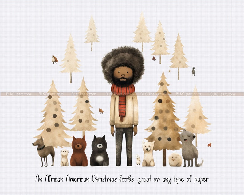 African American Clipart of a Beautiful Black Christmas. African ...