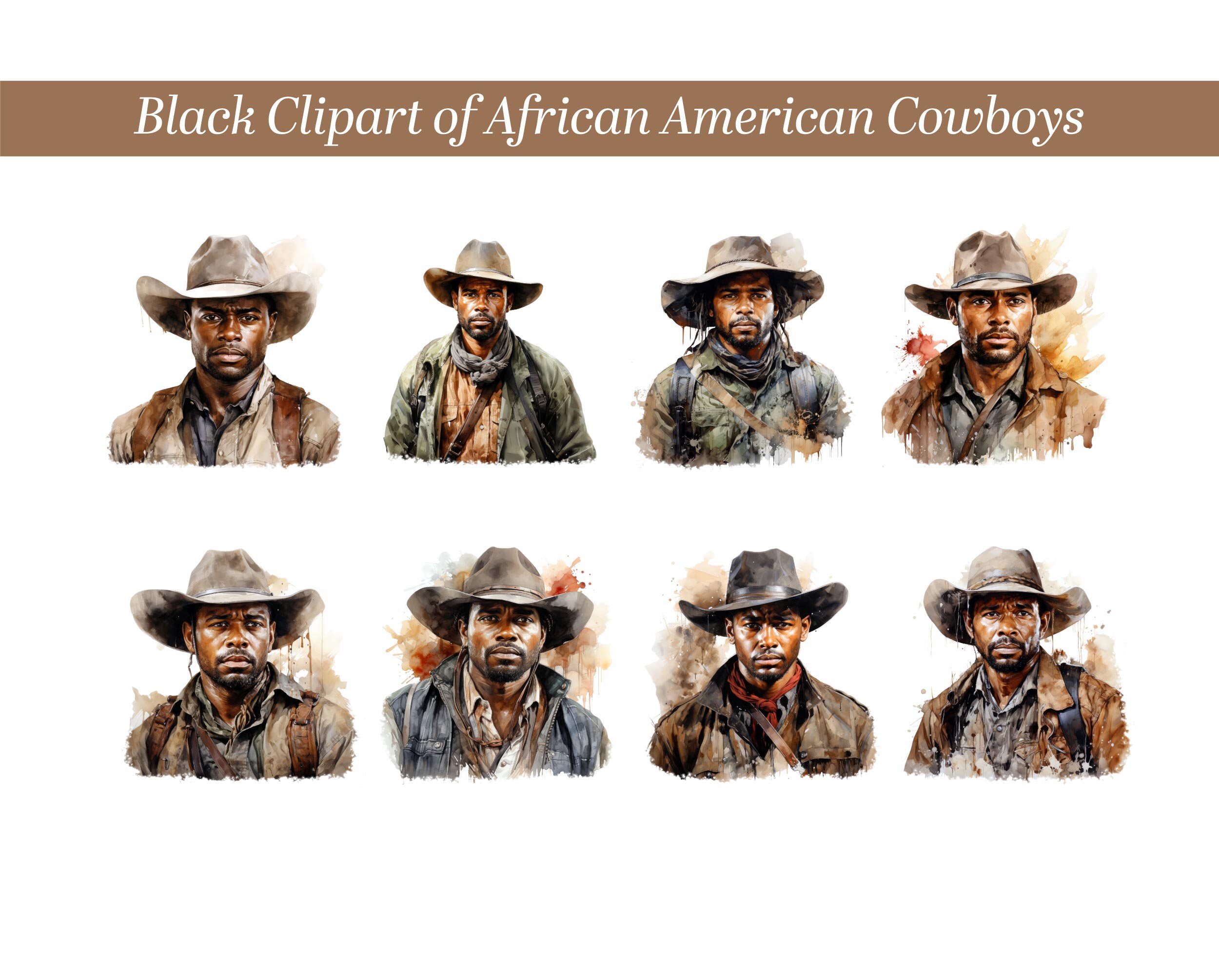 African American Clipart of Wild West Cowboys in Watercolor Clipart ...