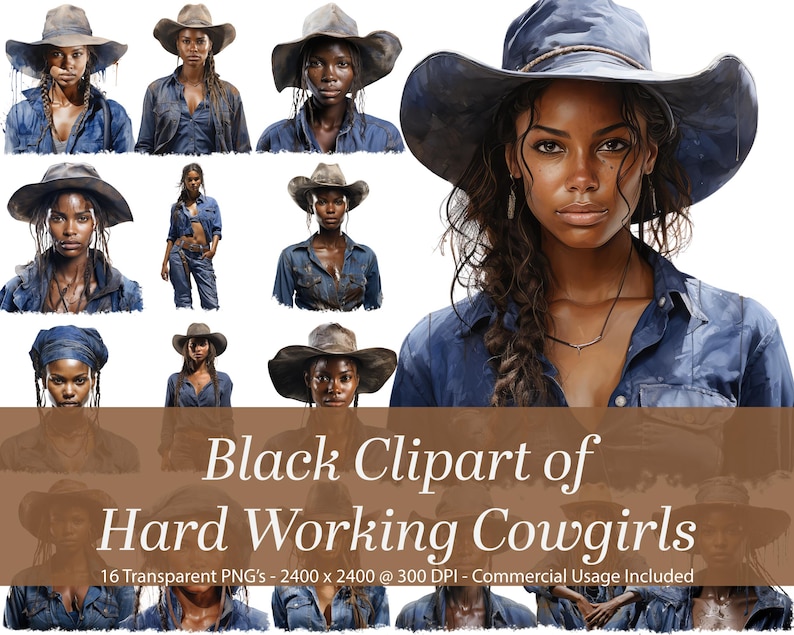Black People Clipart of Very Busy African American Cowgirls. Beautiful ...