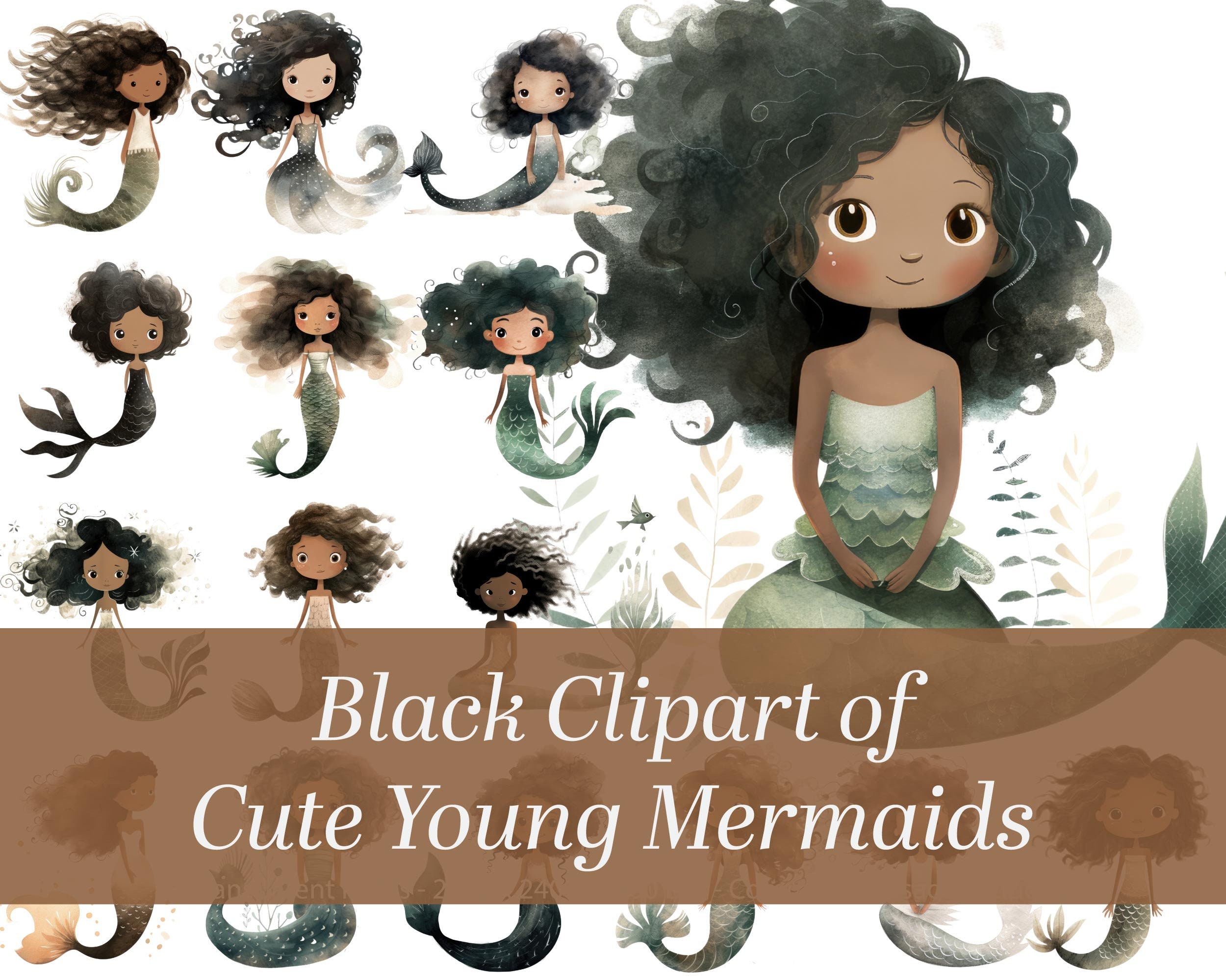 African American Clipart of Very Cute Young Mermaids. True - Etsy