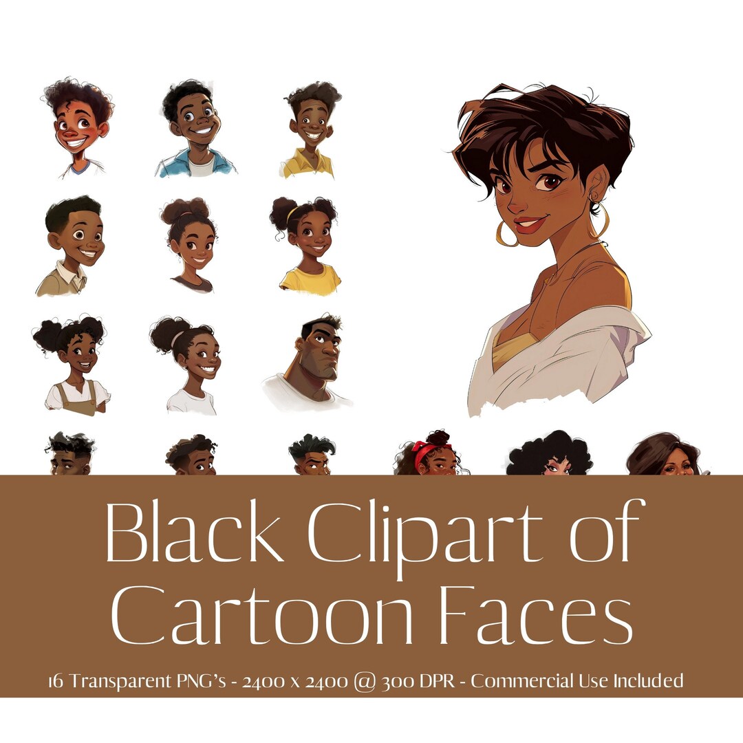 Clipart of African American Faces Done in a Cartoon Style. Black People ...