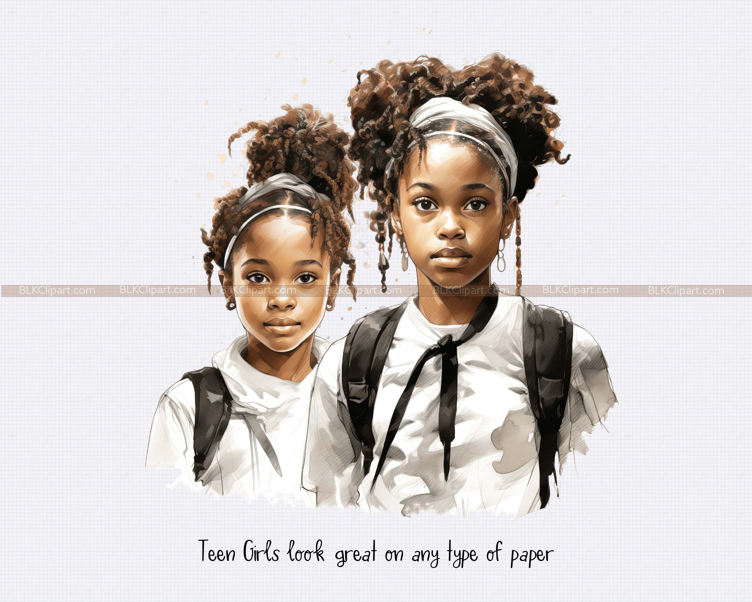 African American Teen Girls in Beautiful Clipart. Black Girl Magic ...