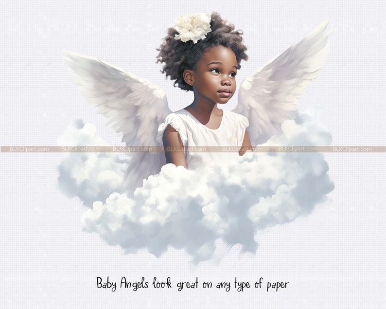 Black Child Clipart of African American Baby Angels Floating on a Cloud ...