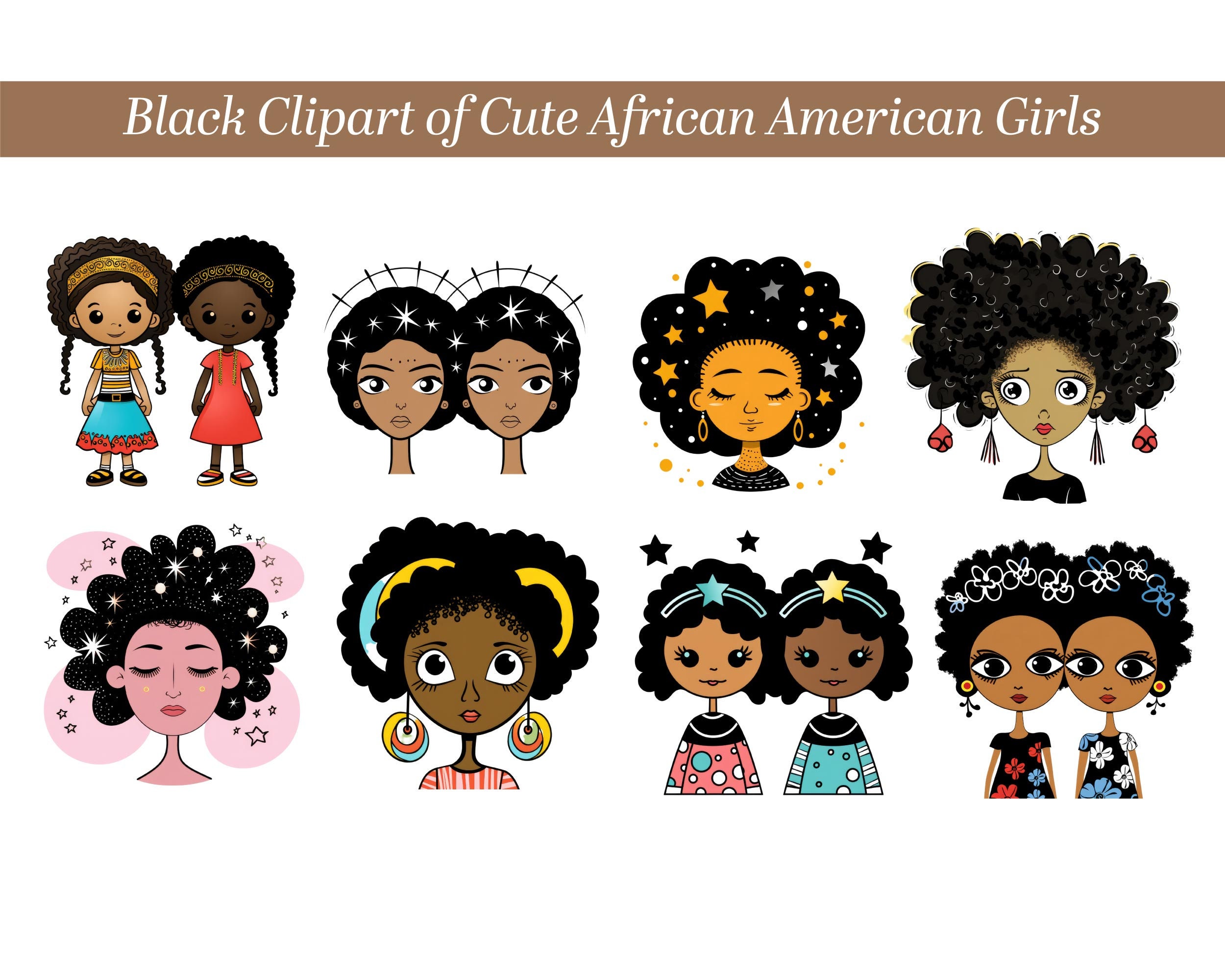 African American Clipart. Colorful Clipart of Beautiful African ...