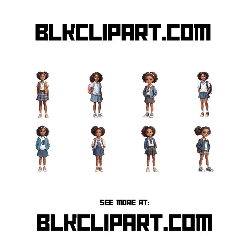 Black Schoolgirls Clipart, African American Girls, PNG (digital ...