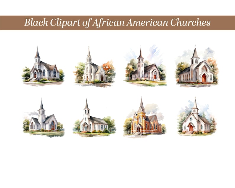 African American Clipart of Beautiful Black Churches. Devotional Black Churches Reproduced in ...