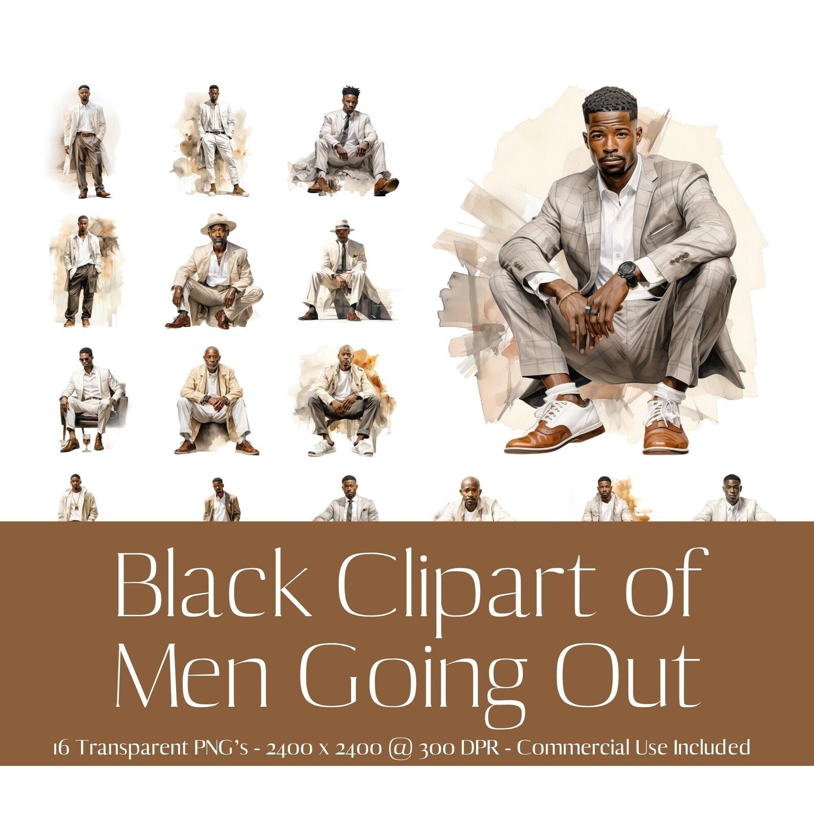 African American Men Clipart: Party Attire, Commercial Use (digital ...