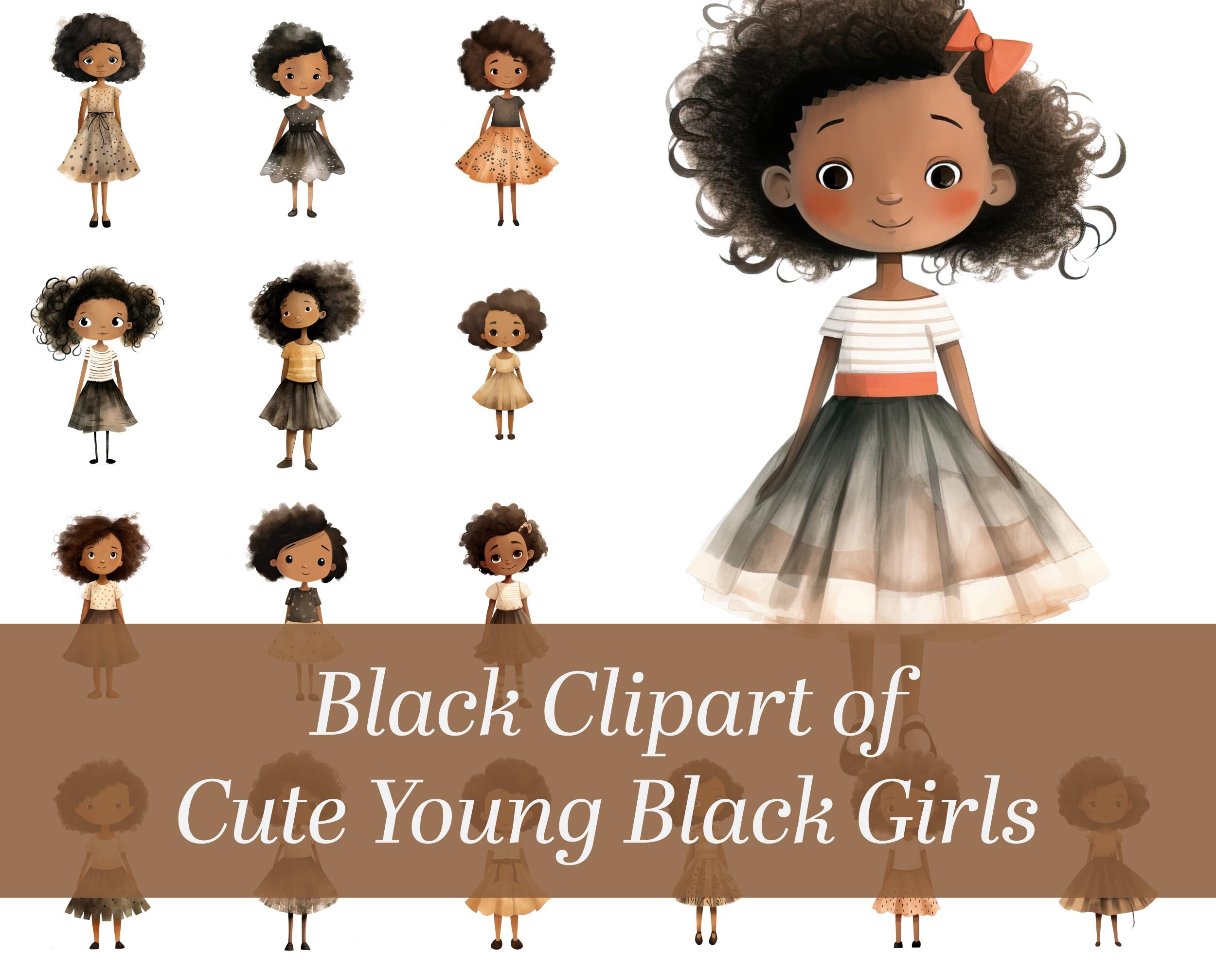 African American Clipart of Very Cute Black Girls Wearing Their ...