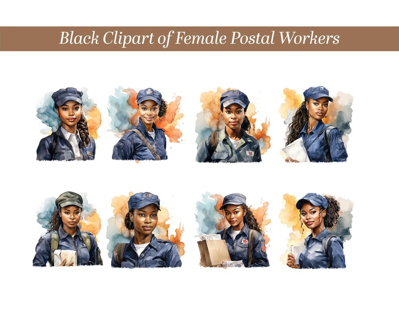 Watercolor African American Female Postal Worker Clipart (digital ...