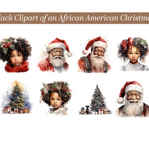 Joyful African American Christmas Clipart - Black Santa, Trees, and ...