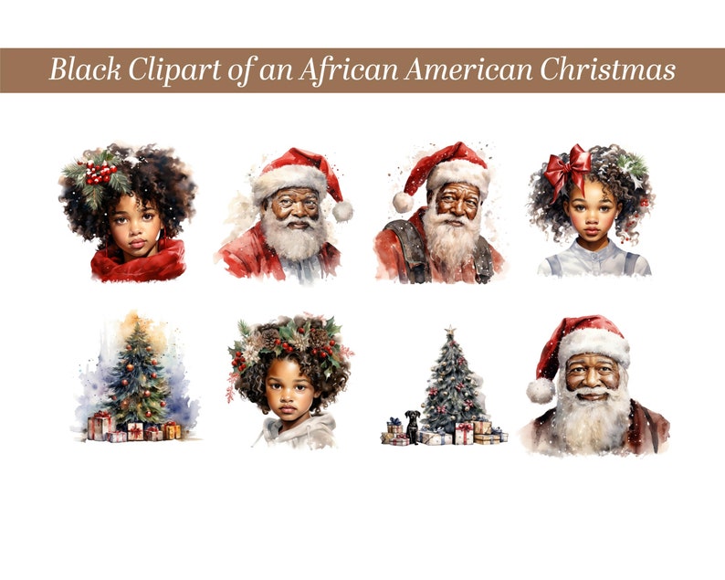 Joyful African American Christmas Clipart Black Santa - Etsy Canada
