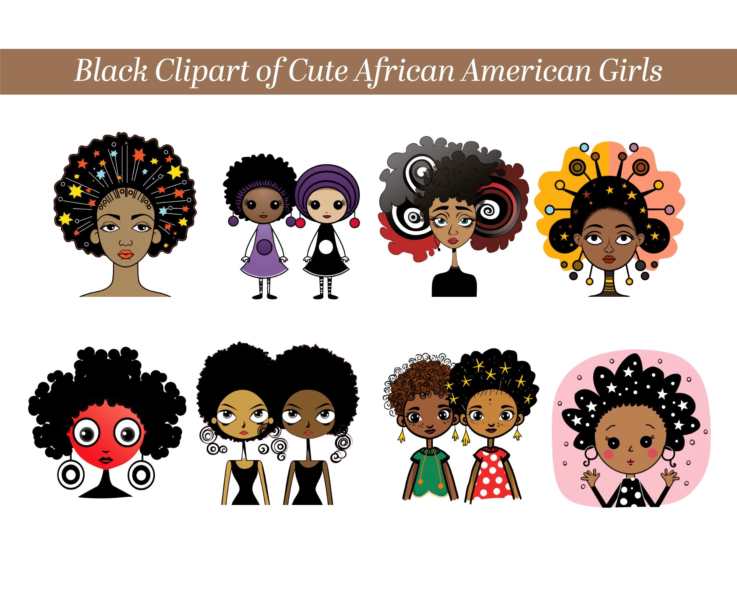 African American Clipart. Colorful Clipart of Beautiful African ...