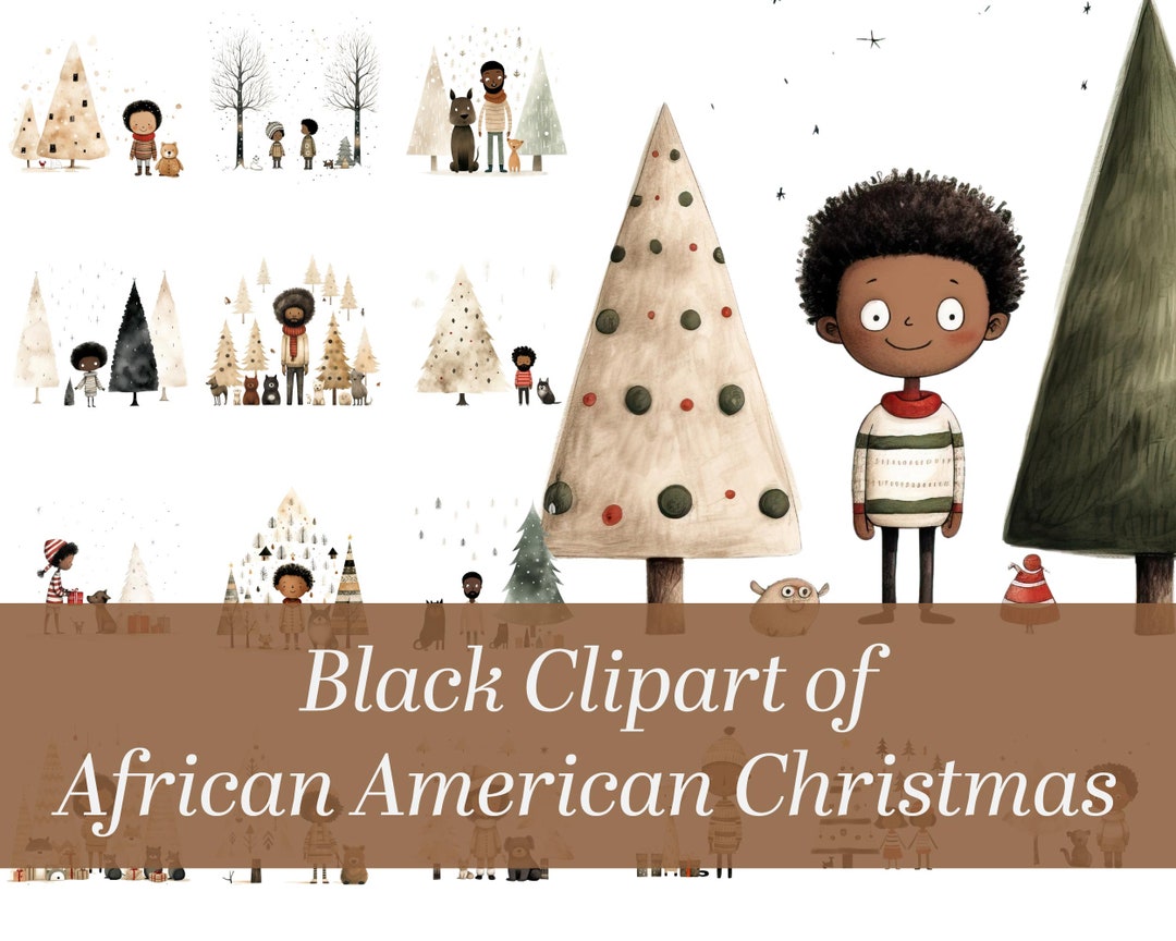 African American Clipart of a Beautiful Black Christmas. African ...