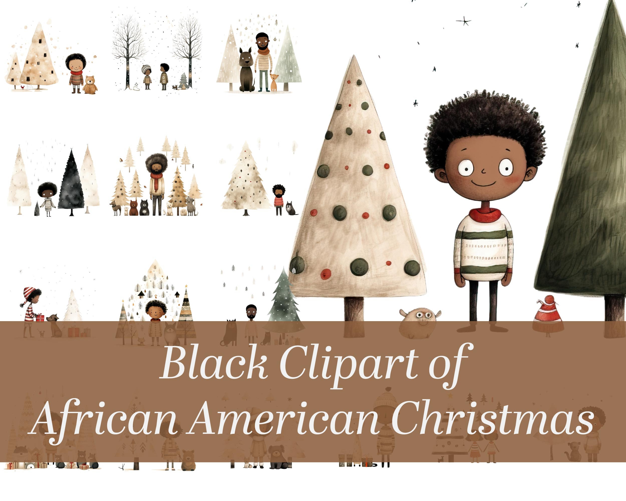 African American Clipart of a Beautiful Black Christmas. African ...