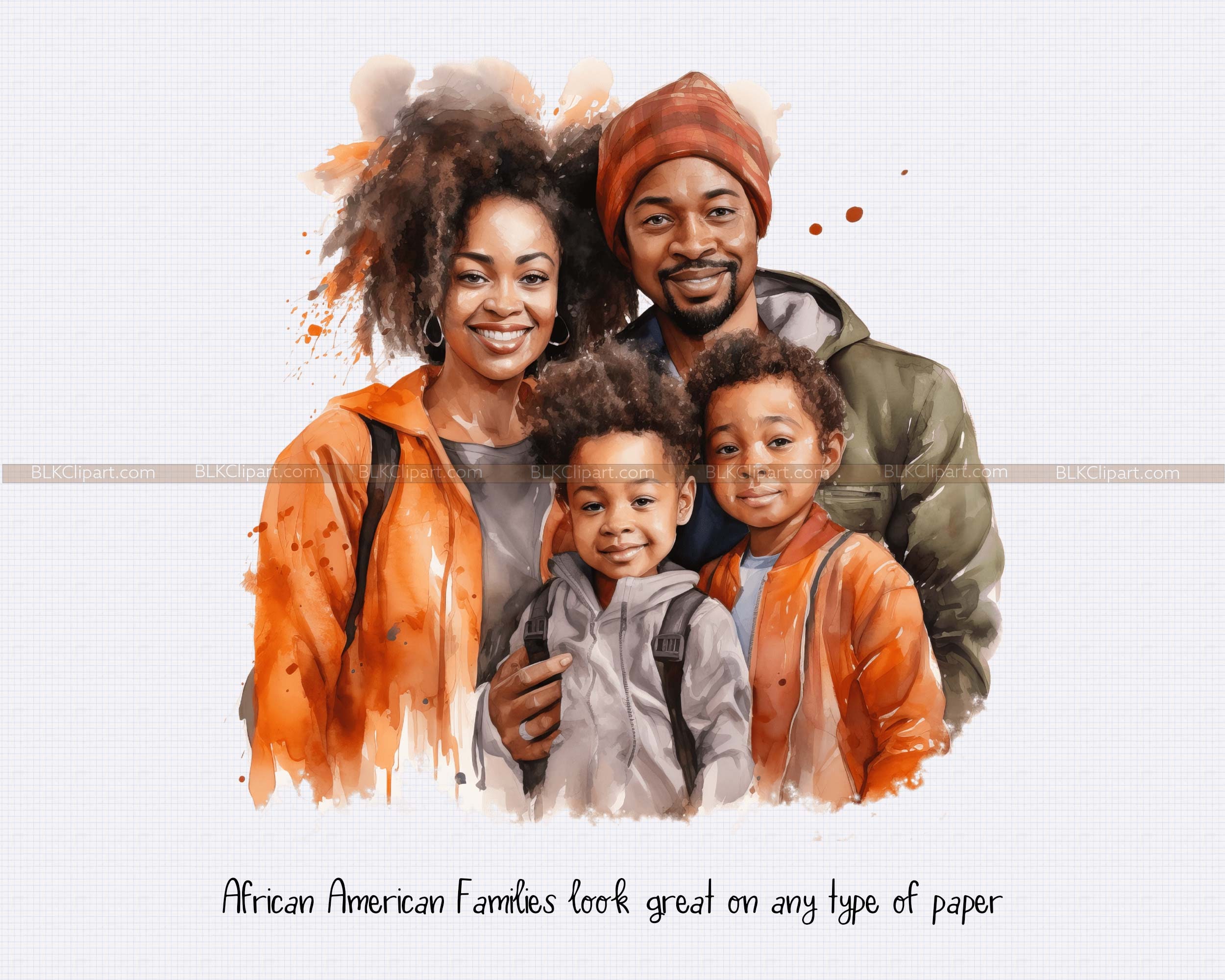 Watercolor African American Family Clipart: Transparent PNG (commercial ...