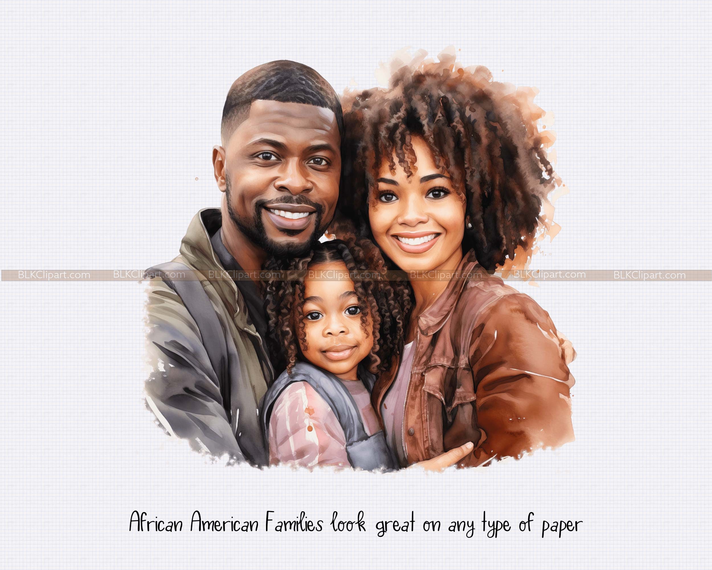 Watercolor African American Family Clipart: Transparent PNG (commercial ...