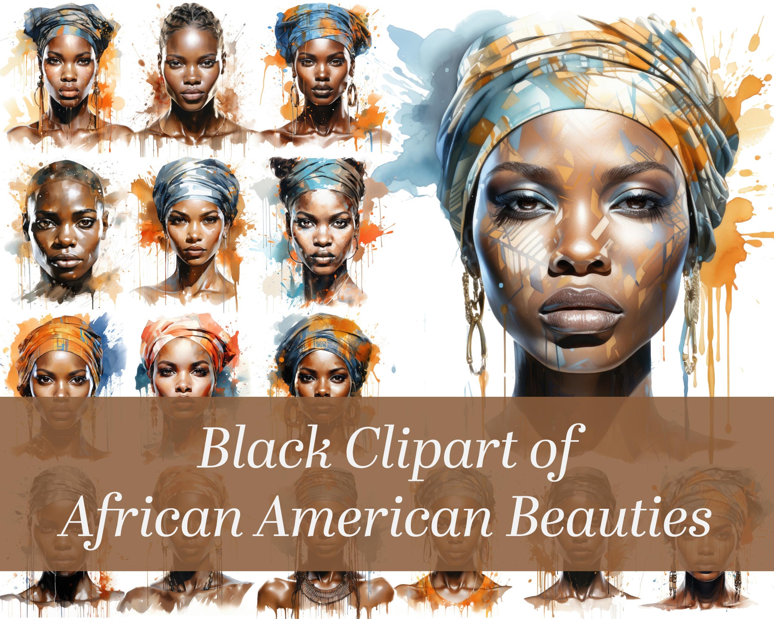 Black Clipart. African American Women Watercolor Clipart Set. Beautiful ...