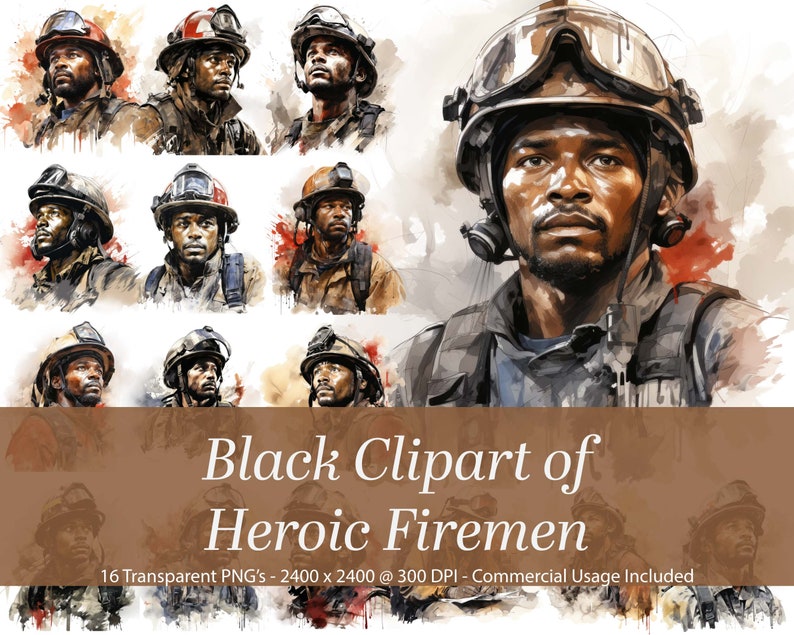 Clipart of Heroic African American Firefighters. Black Men Clipart ...