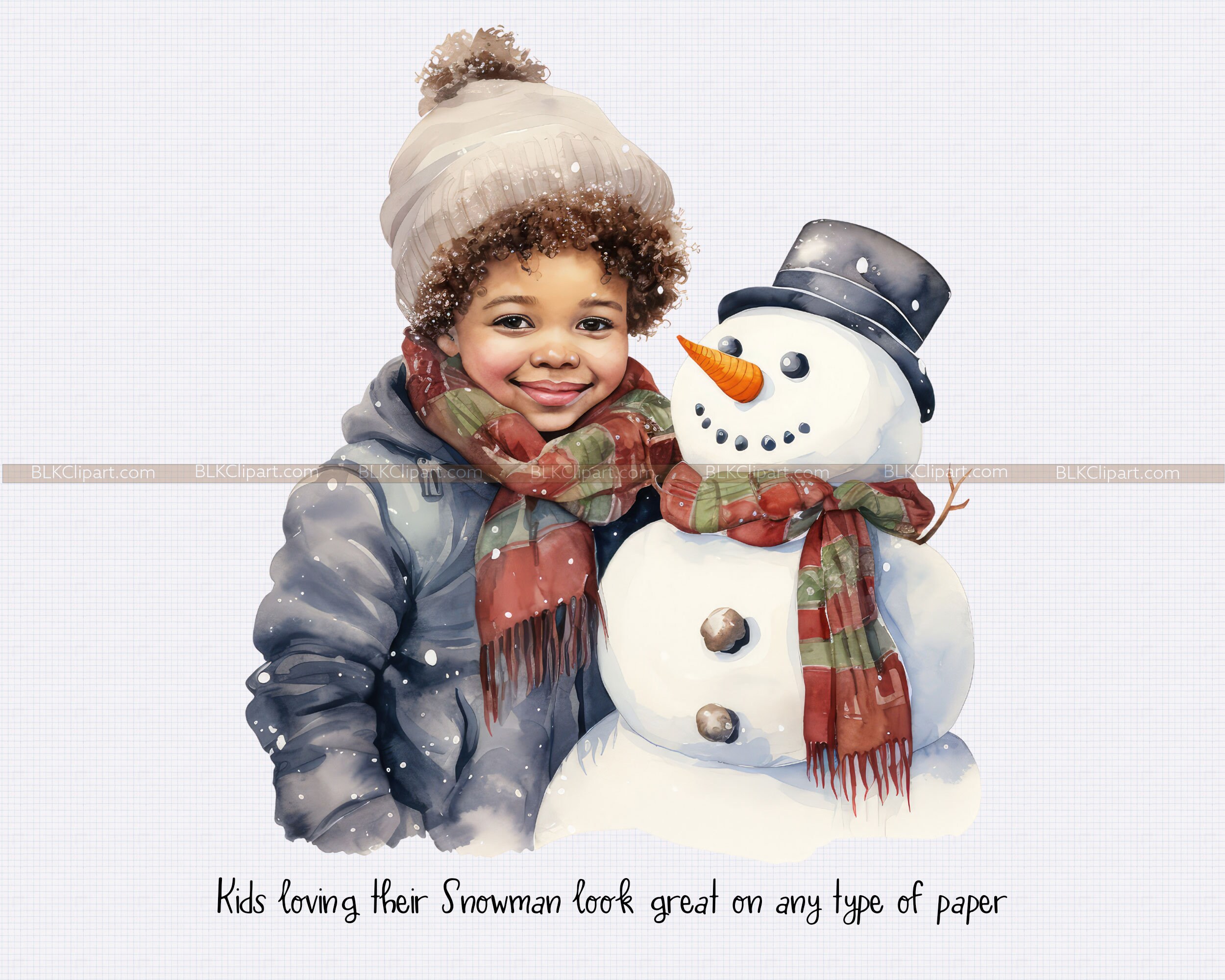 Clipart of African American Kids Loving Their Snowman. Commercial Use ...