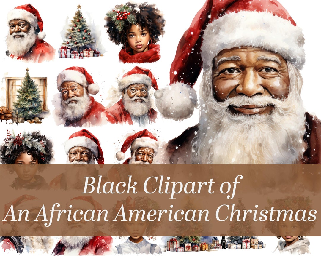 Joyful African American Christmas Clipart - Black Santa, Trees, and ...